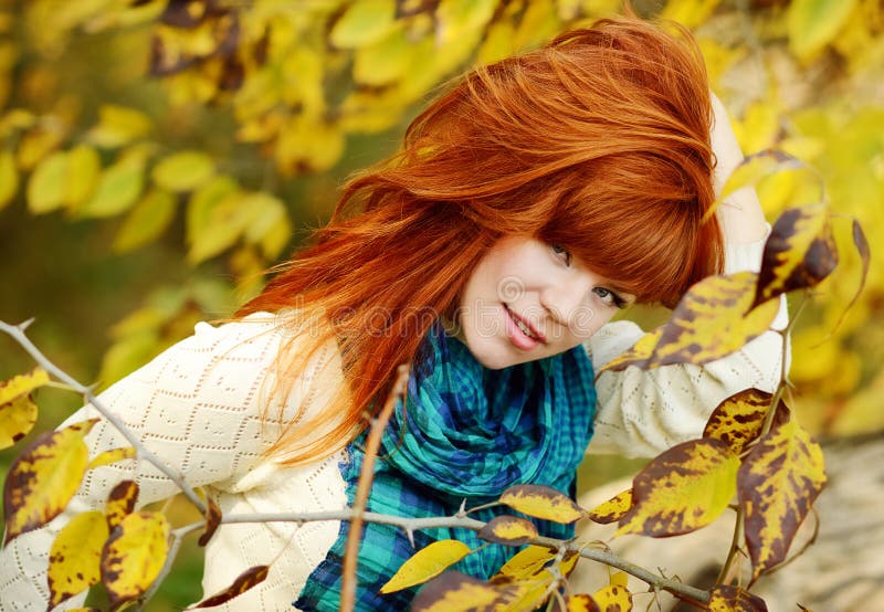 Young woman in fall stock image. Image of cute, caucasian - 34909385