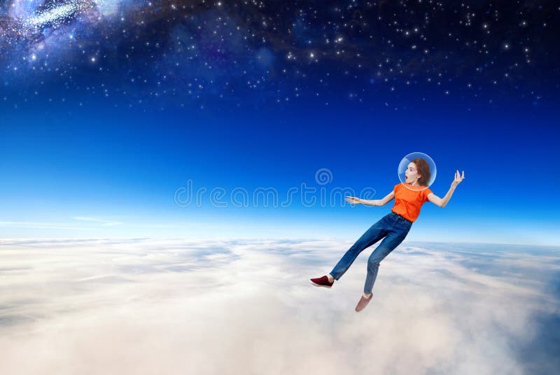 Young Woman Falling Through Space Stock Photo - Image of deep, fashion ...