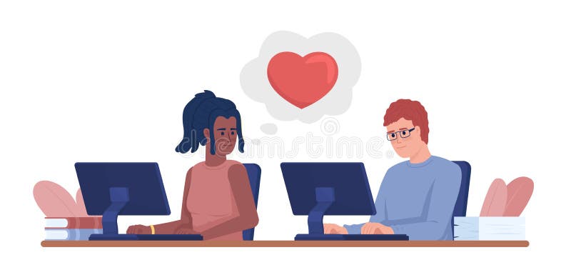 Young Woman Falling In Love With Colleague Semi Flat Color Vector Characters Stock Vector