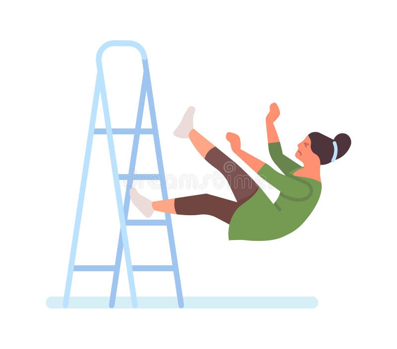 Young Woman Falling from Step Ladder. Danger Accident Stock Vector ...