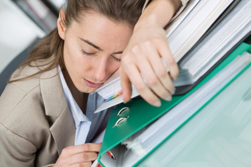 Young Woman Fell Asleep while Reading Books at Table Stock Image ...