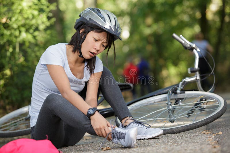 Young Woman Fell Off Bicycle in Forest Stock Photo - Image of travel ...