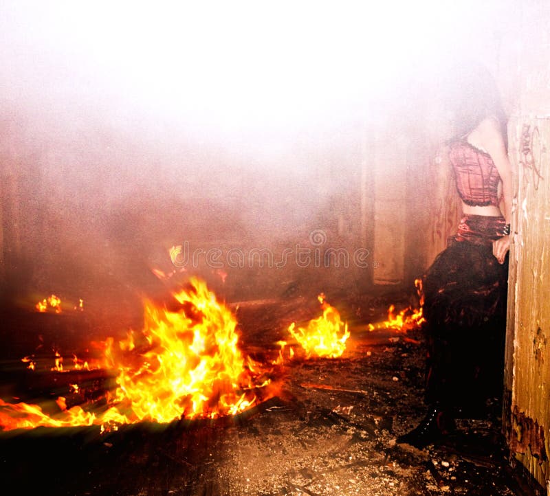 Young woman and fire stock photo. Image of flame, danger - 11199022