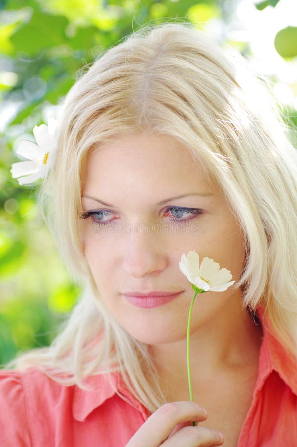 Young Woman with Flower Outdoors Stock Photo - Image of healthy, human ...