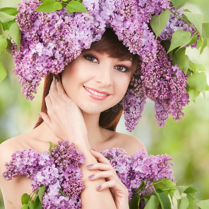 Young woman with flowers stock photo. Image of cute, lilac - 29689790