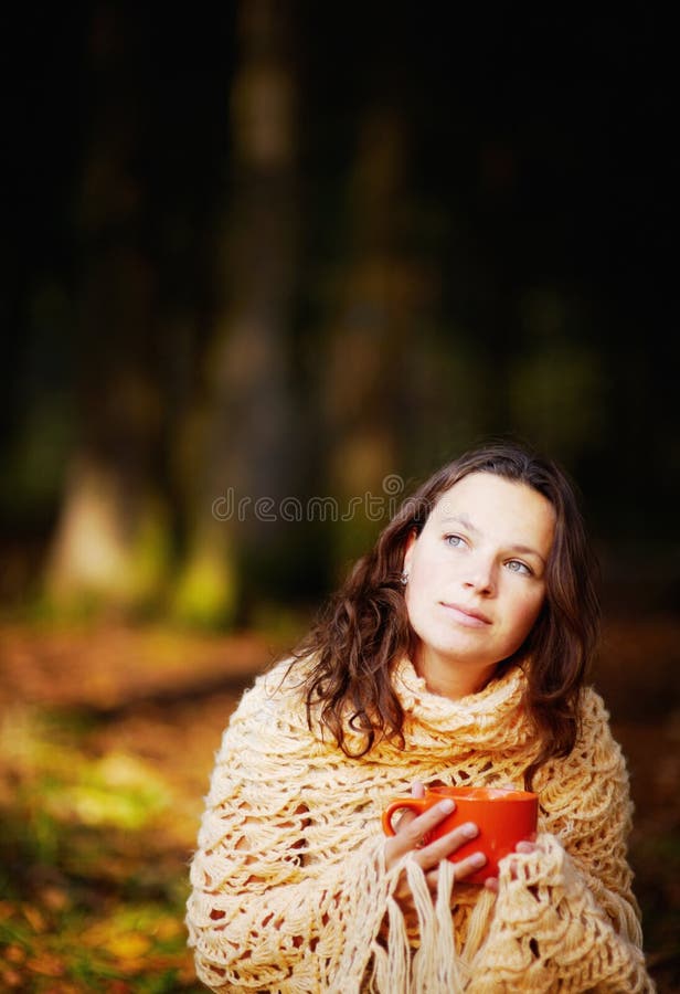Young woman in the forest stock image. Image of thoughts - 36432199