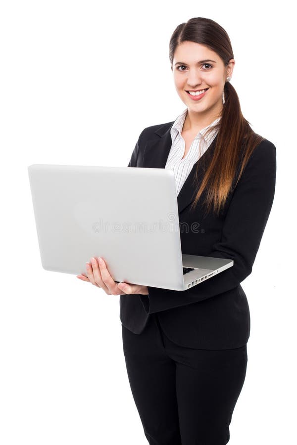 Young Woman Formals Posing Laptop Stock Photos - Free & Royalty-Free ...
