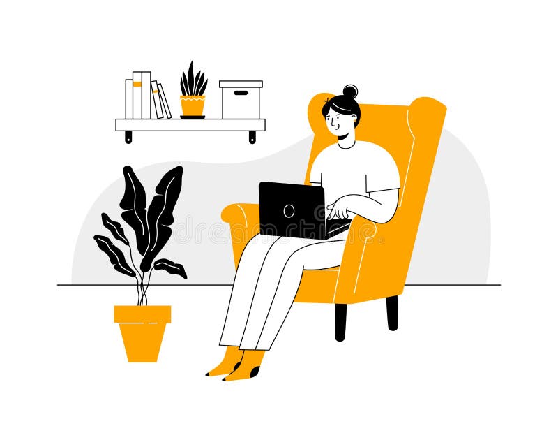 Young Woman Freelancer Working from Home. Remote Work or Distance ...