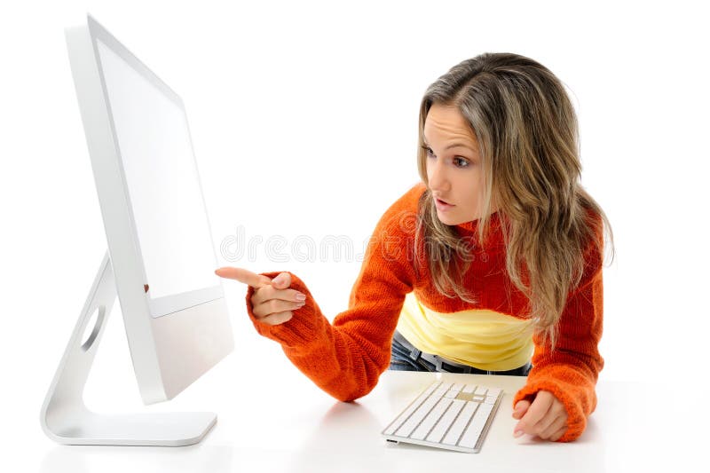 Young Woman in Front of the Computer Stock Photo - Image of girl ...