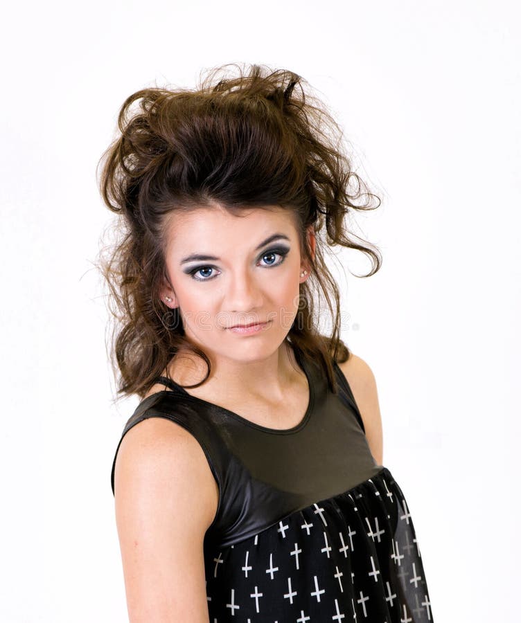 Young Woman Full Body Hand on Chin Stock Photo - Image of background ...