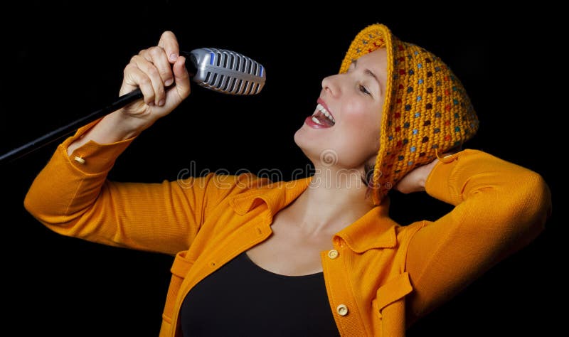 Woman Funky Singer with Microphone Stock Photo - Image of mouth, happy ...