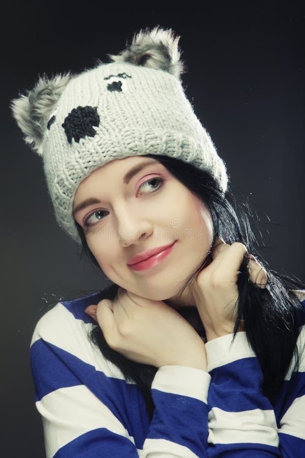 Young Woman in Funny Winter Hat Stock Image - Image of beautiful ...