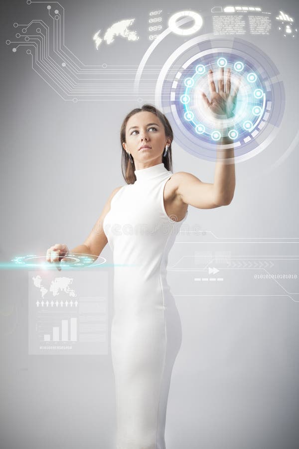Young Woman with Future Technologies Stock Image - Image of serious ...