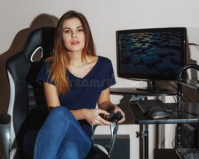 Young Woman with a Game Controller in Hand Stock Photo - Image of relax ...