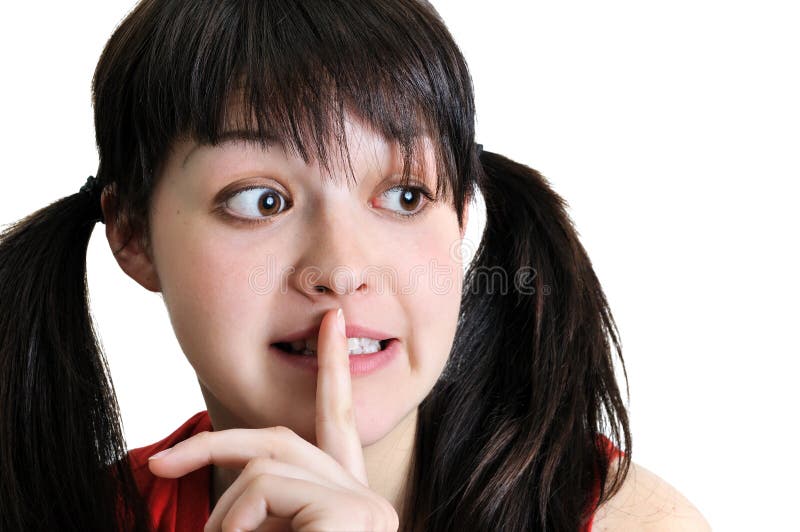 Young Woman Gesturing Shushing Stock Photo - Image of pretty, portrait ...