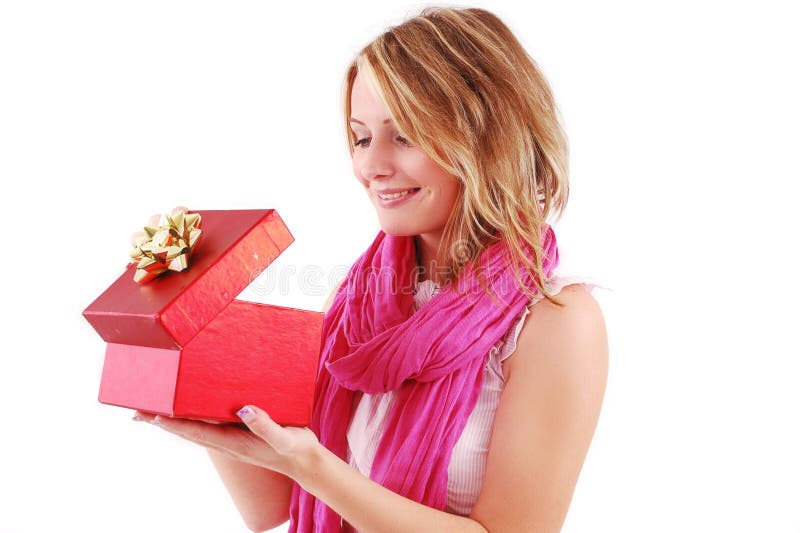 Young Blond Woman Holding a Valentine Gift Stock Image - Image of gift ...