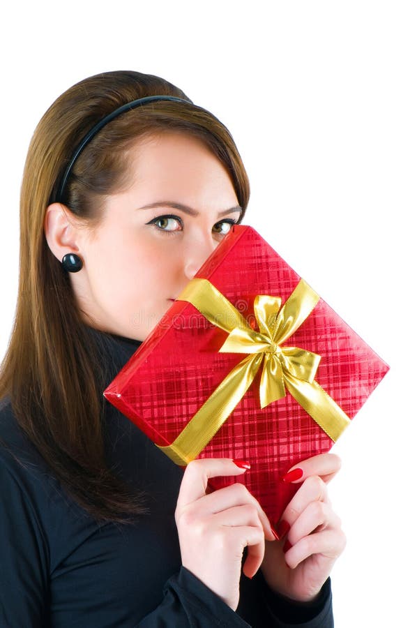 Young woman with gift box stock image. Image of event - 13335889