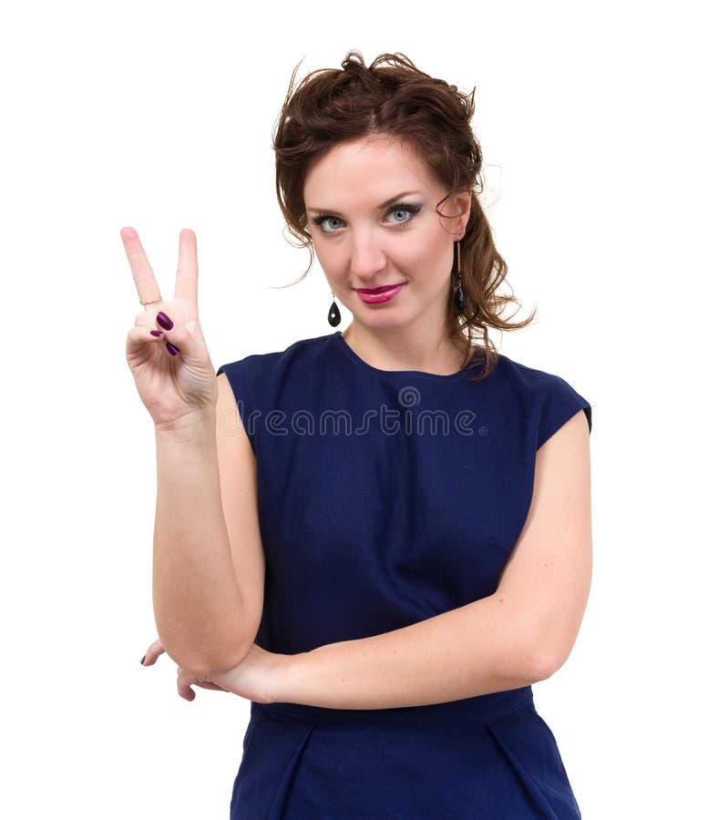 Young Woman Giving Peace Sign Stock Image - Image of looking ... Young Woman Giving Peace Sign Stock Image - Image of looking ...