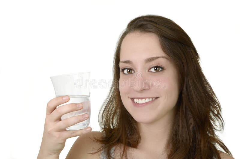 Young Woman with Glass of Water Smiling Stock Photo - Image of body ...