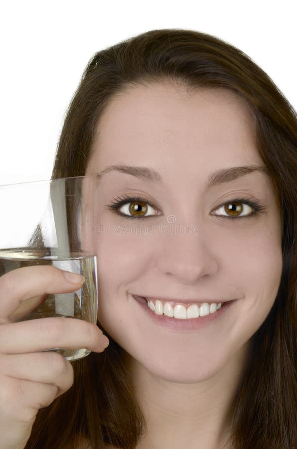 Young Woman with Glass of Water Smiling Stock Image - Image of beauty ...