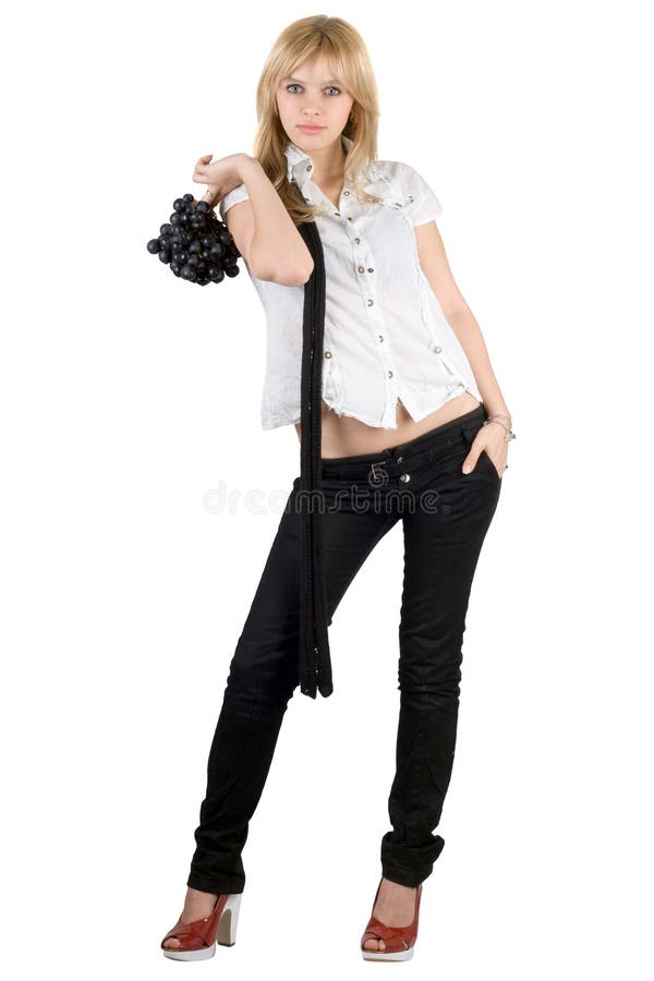 Young Woman with Grapes Cluster Stock Photo - Image of ripe, blonde ...