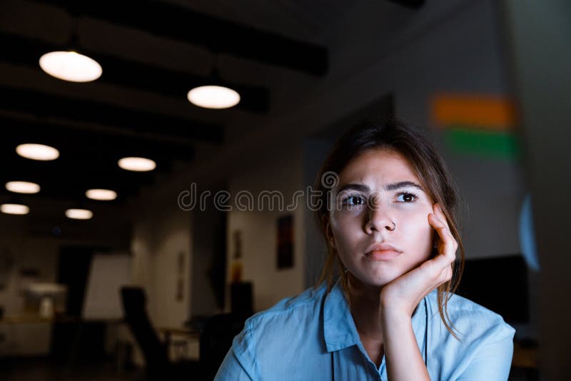 Young Woman Graphic Designer Using Pc Computer Working at Night in ...