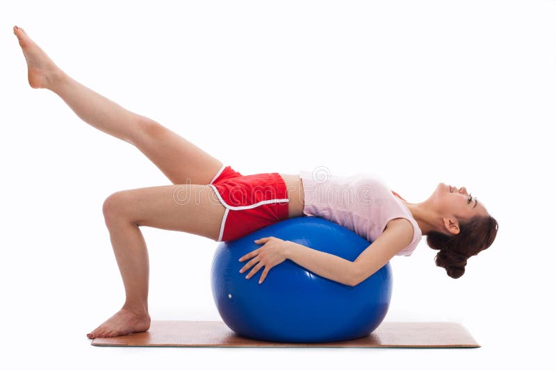 Young Woman with Gym Ball Isolated on White Stock Image - Image of ...