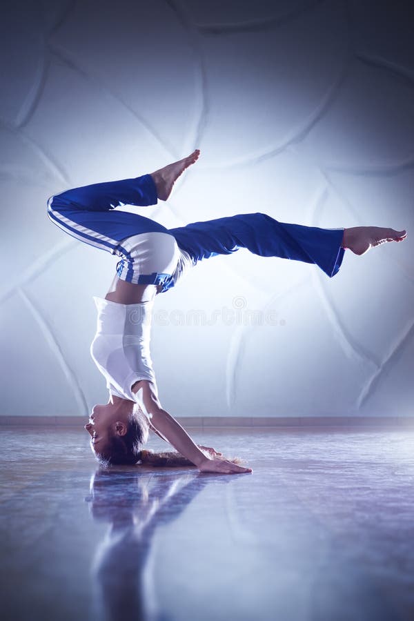 Young Cute Woman in Gymnast Suit Doing Split Stock Photo - Image of ...