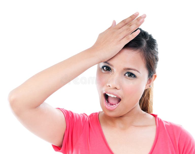 Young Woman with Hand on Forehead Stock Image - Image of beautiful ...