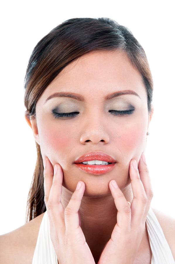 Woman Showing Her Perfect Straight White Teeth. Stock Image - Image of ...