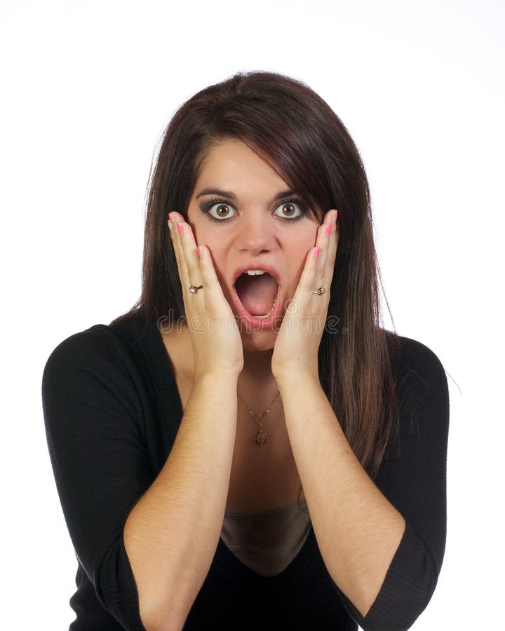Young Woman with Hands Holding Her Face Surprised Stock Image - Image ...
