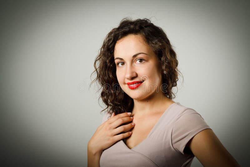Young woman stock photo. Image of hands, female, grey - 44989480