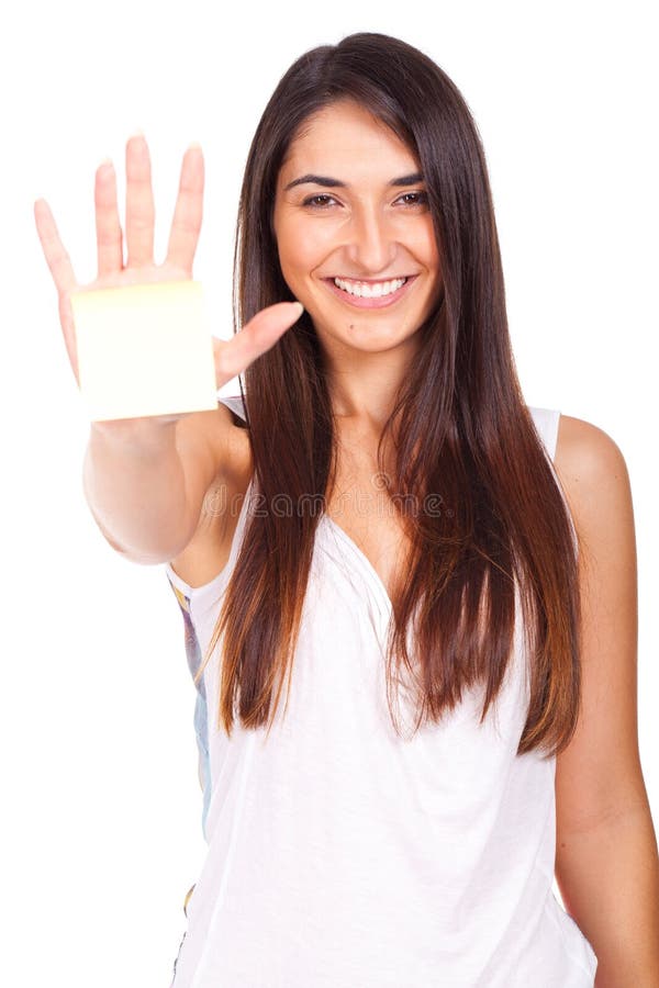 Woman with Post-it Stucked on the Palm of Hand Stock Photo - Image of ...