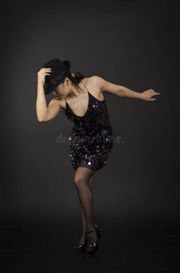 A Young Woman in a Hat Dancing. Stock Image - Image of charm ...