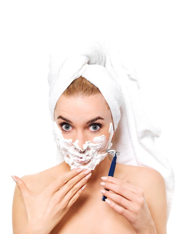 Young Woman Have Morning Shave Stock Image - Image of foam, feminism ...