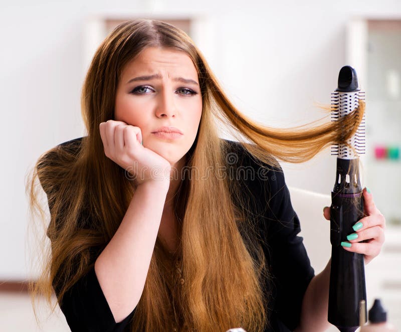 Sad Beautiful Woman Having Bad Hair Day Stock Photos - Free & Royalty ...