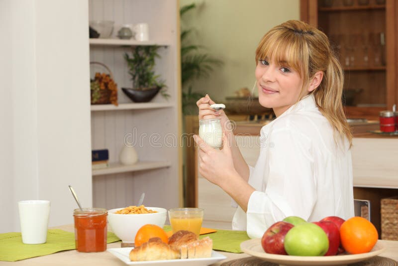 Young Woman Having Breakfast Stock Image - Image of beautiful ...