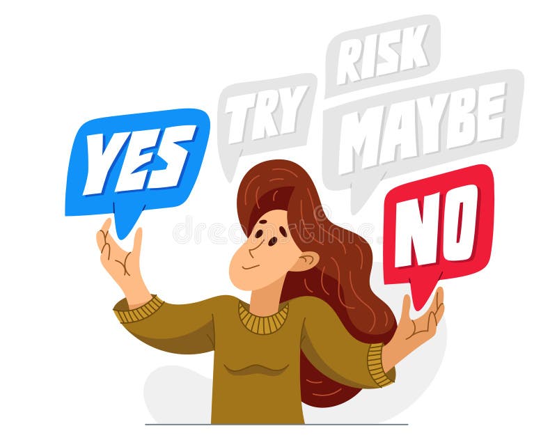 Young Woman Having a Doubt and Question, Vector Illustration of a ...