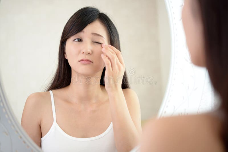 Young Woman Having Skin Problems Stock Image - Image of cheerful, japan ...