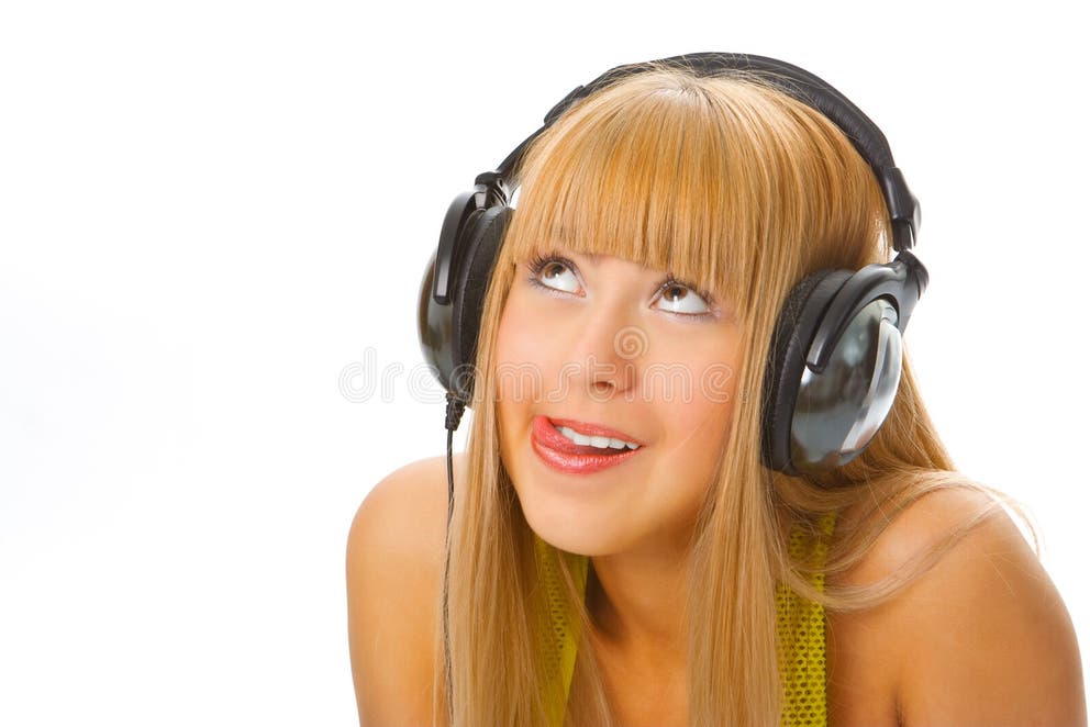 Young woman in head phones stock photo. Image of portrait - 4076830