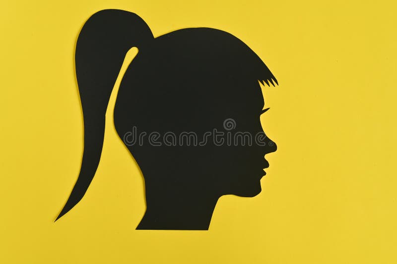 Young Woman Head Silhouette on Yellow Background Stock Image - Image of ...