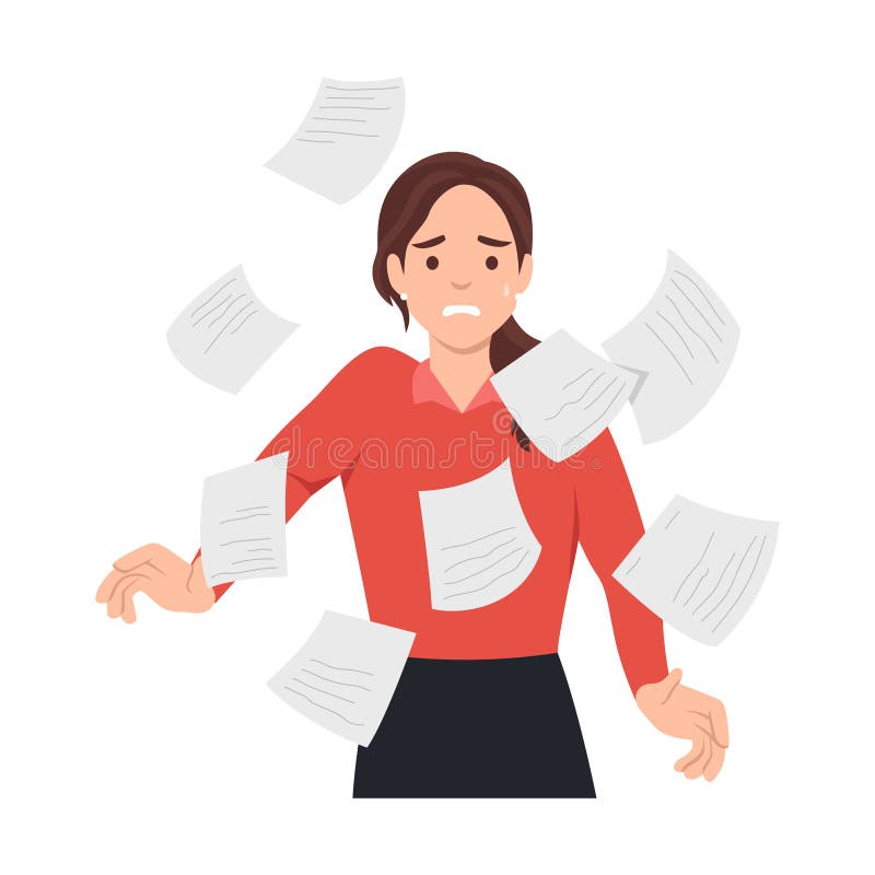 Young Woman with Headache Stress Symptom with Pile Documents Stock ...
