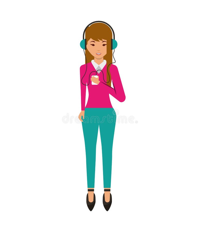 Young Woman with Headset Character Stock Illustration - Illustration of ...