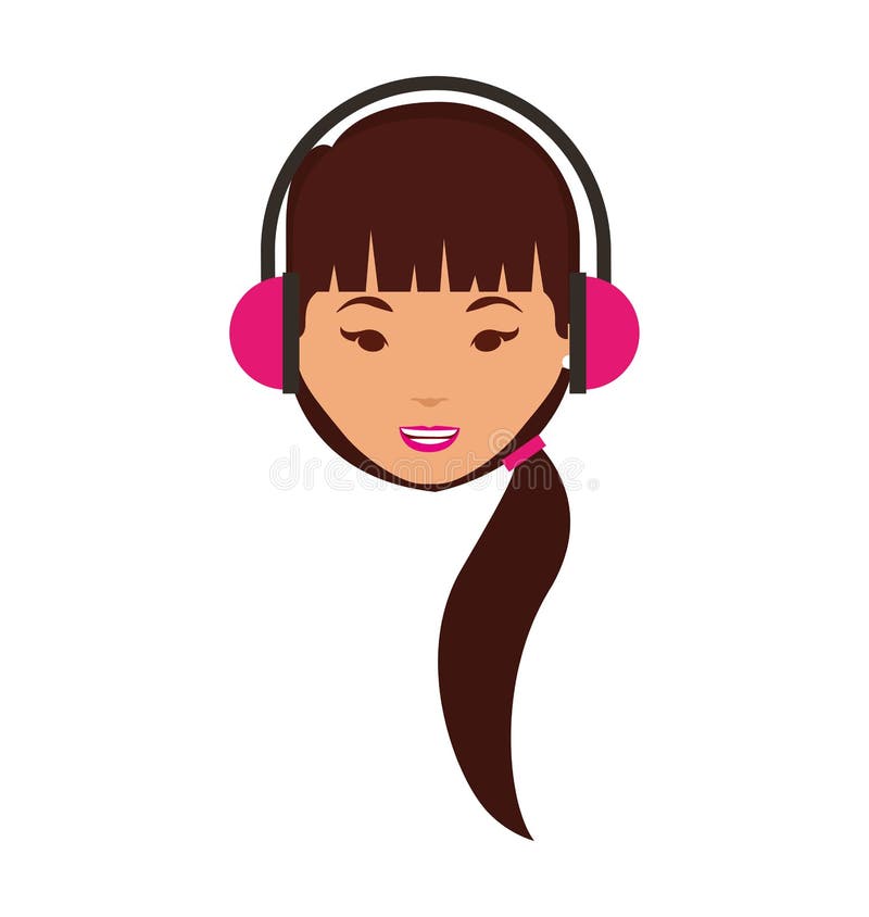 Young Woman with Headset Character Stock Illustration - Illustration of ...