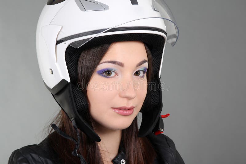 Young Woman in Helmet on Head Stock Image - Image of girl, black: 28625243