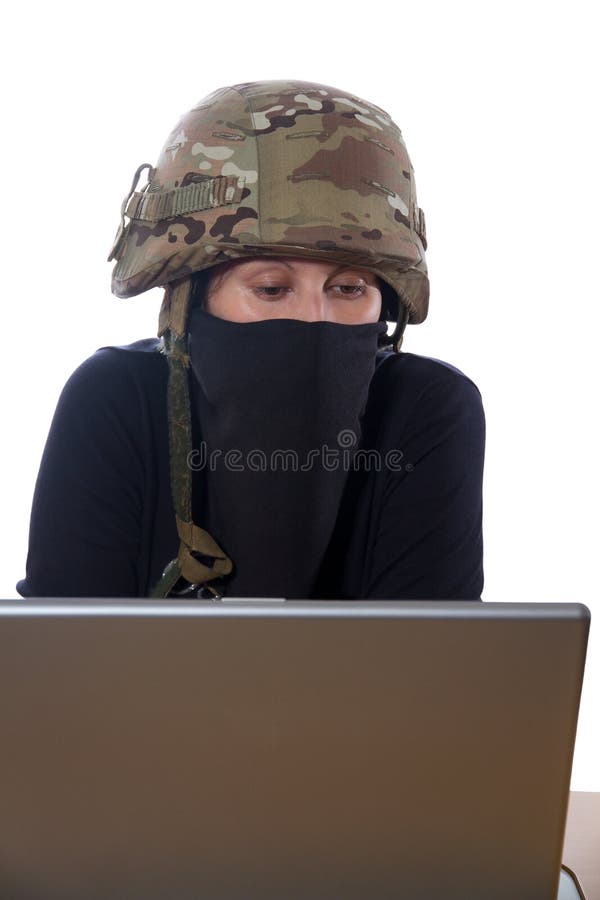 Hacker with computer stock photo. Image of thief, female - 30246200