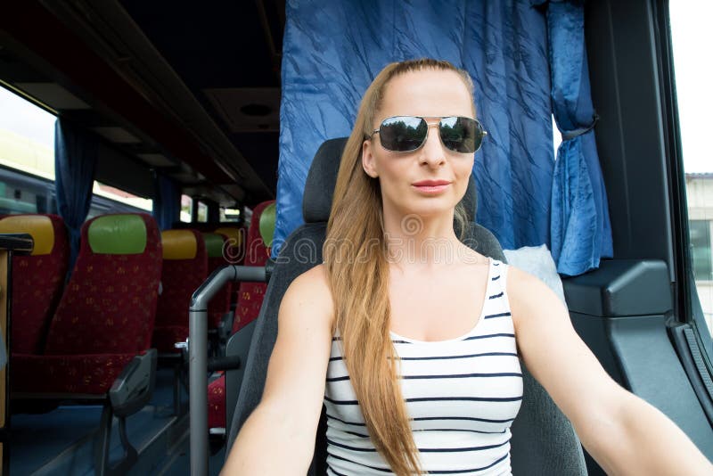 Young Woman in Her Function As a Bus Driver Stock Photo - Image of ...