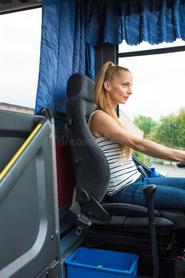 Young Woman in Her Function As a Bus Driver Stock Photo - Image of ...