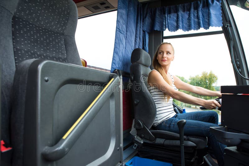 Young Woman in Her Function As a Bus Driver Stock Image - Image of ...