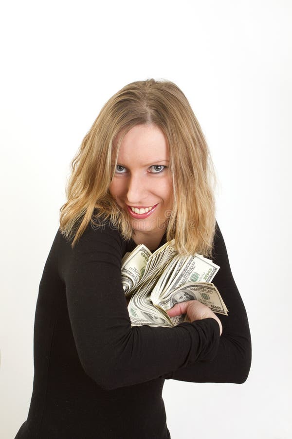 Young Woman Hiding Dollars and Have Greedy Face Stock Image - Image of ...